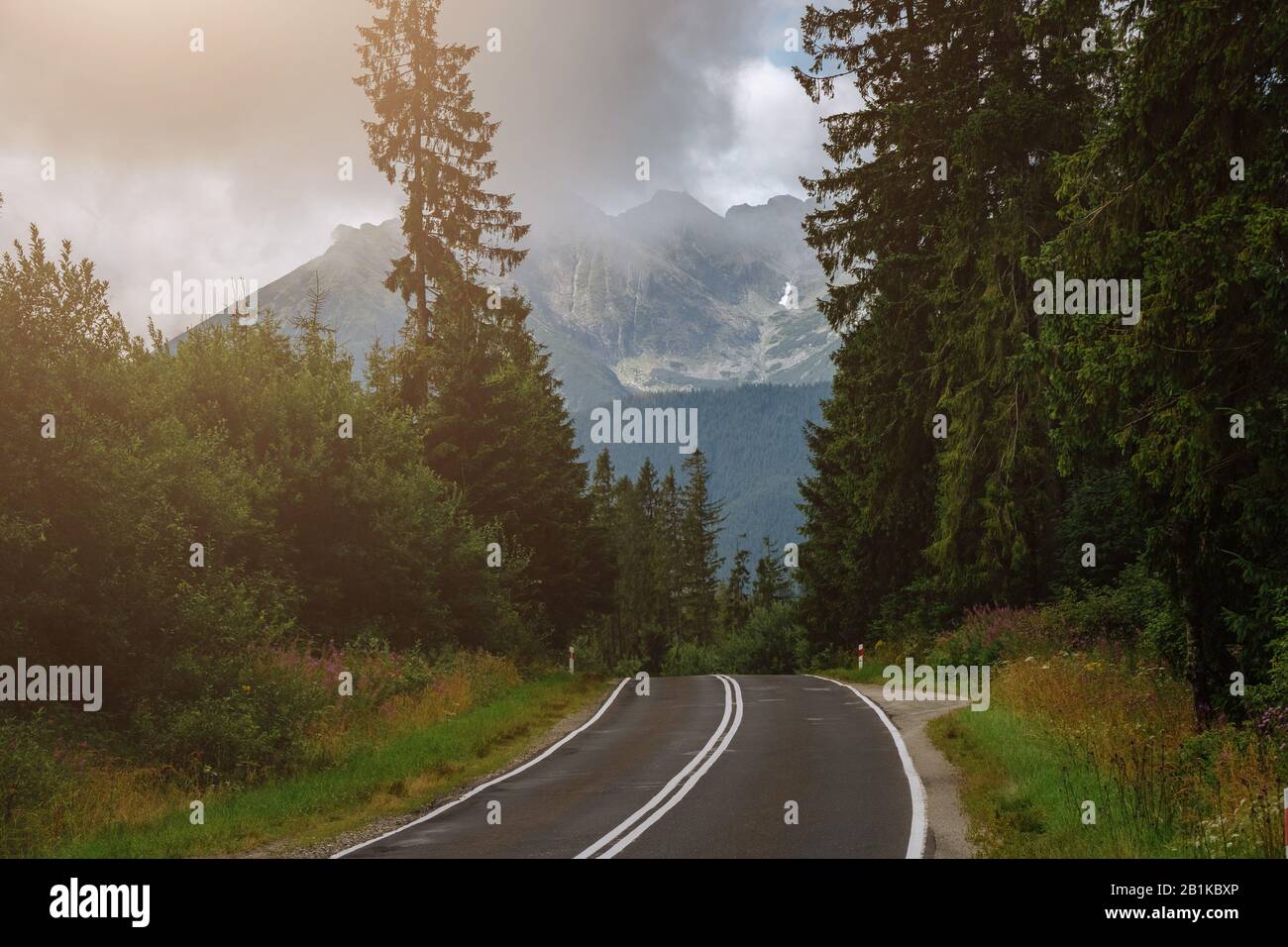 Road to the great mountain in summer. Mountain road to Lysa Polana and ...