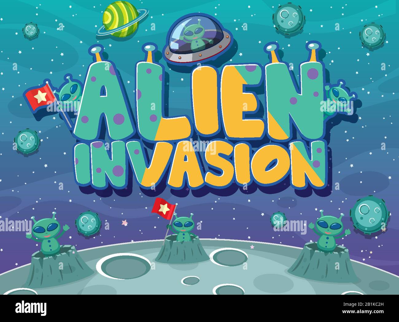 Poster design with alien invasion theme illustration Stock Vector Image ...