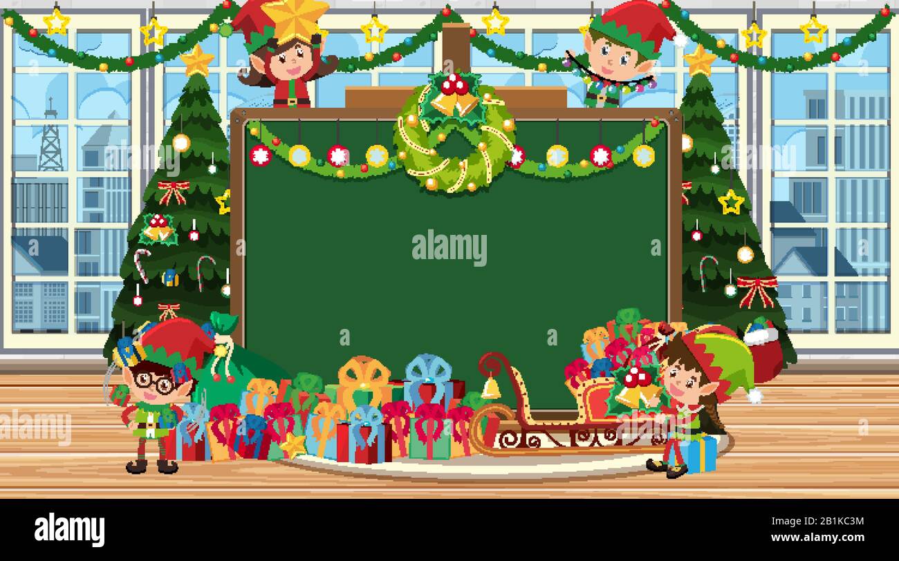 Border template with christmas elf and present illustration Stock ...