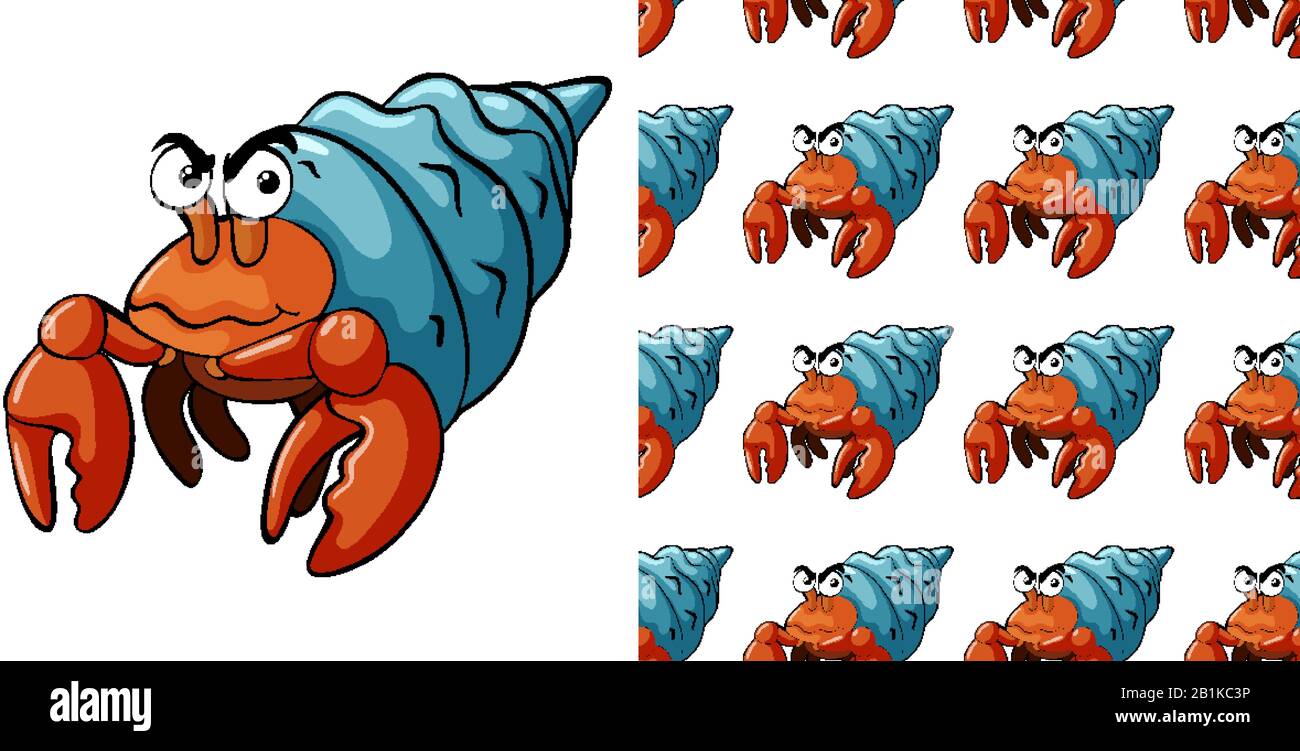 Seamless background design with angry hermit crab illustration Stock ...
