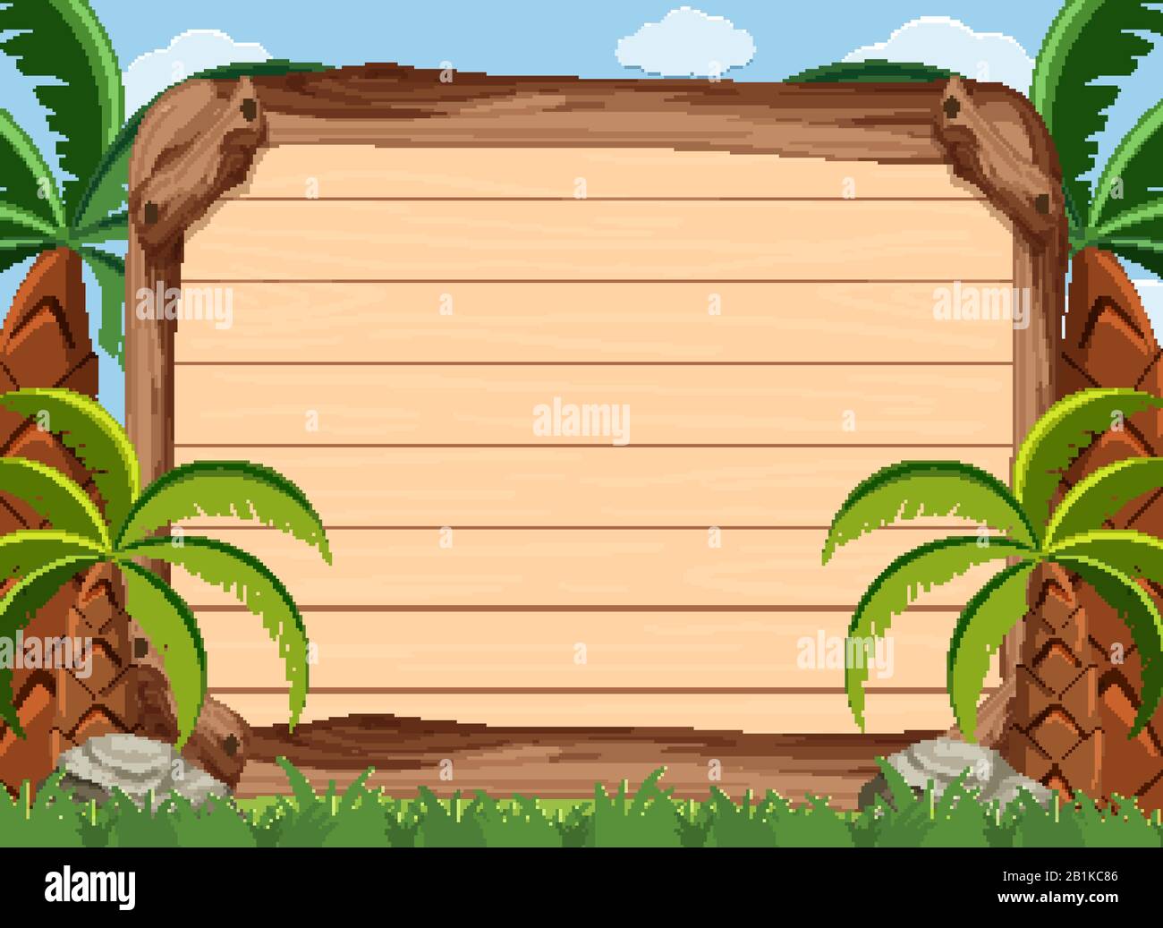 Wooden sign template with green trees in the park illustration Stock ...