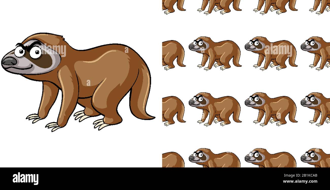 Seamless background design with brown sloth illustration Stock Vector ...