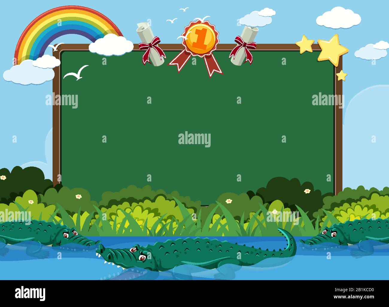 Banner template with crocodiles swimming in the pond illustration Stock ...