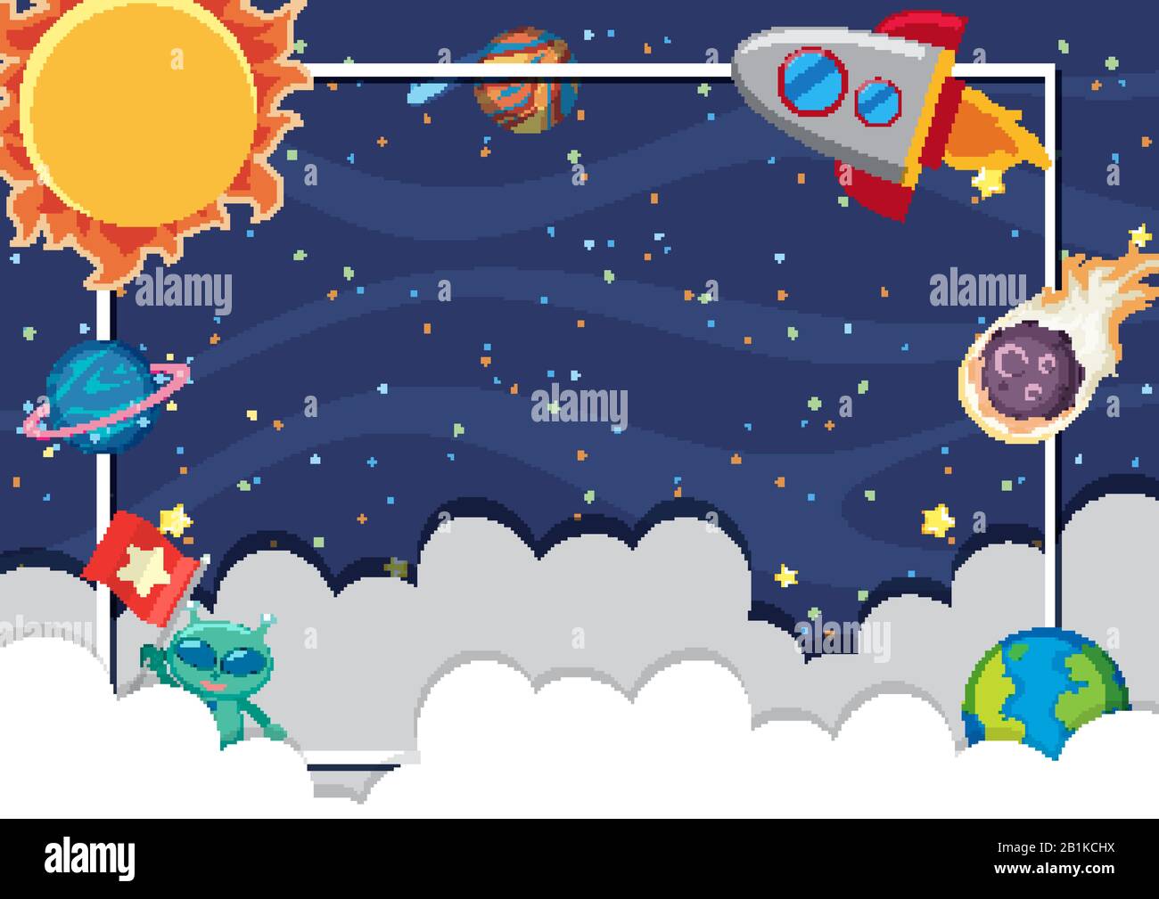 Frame template design with many planets in background illustration ...