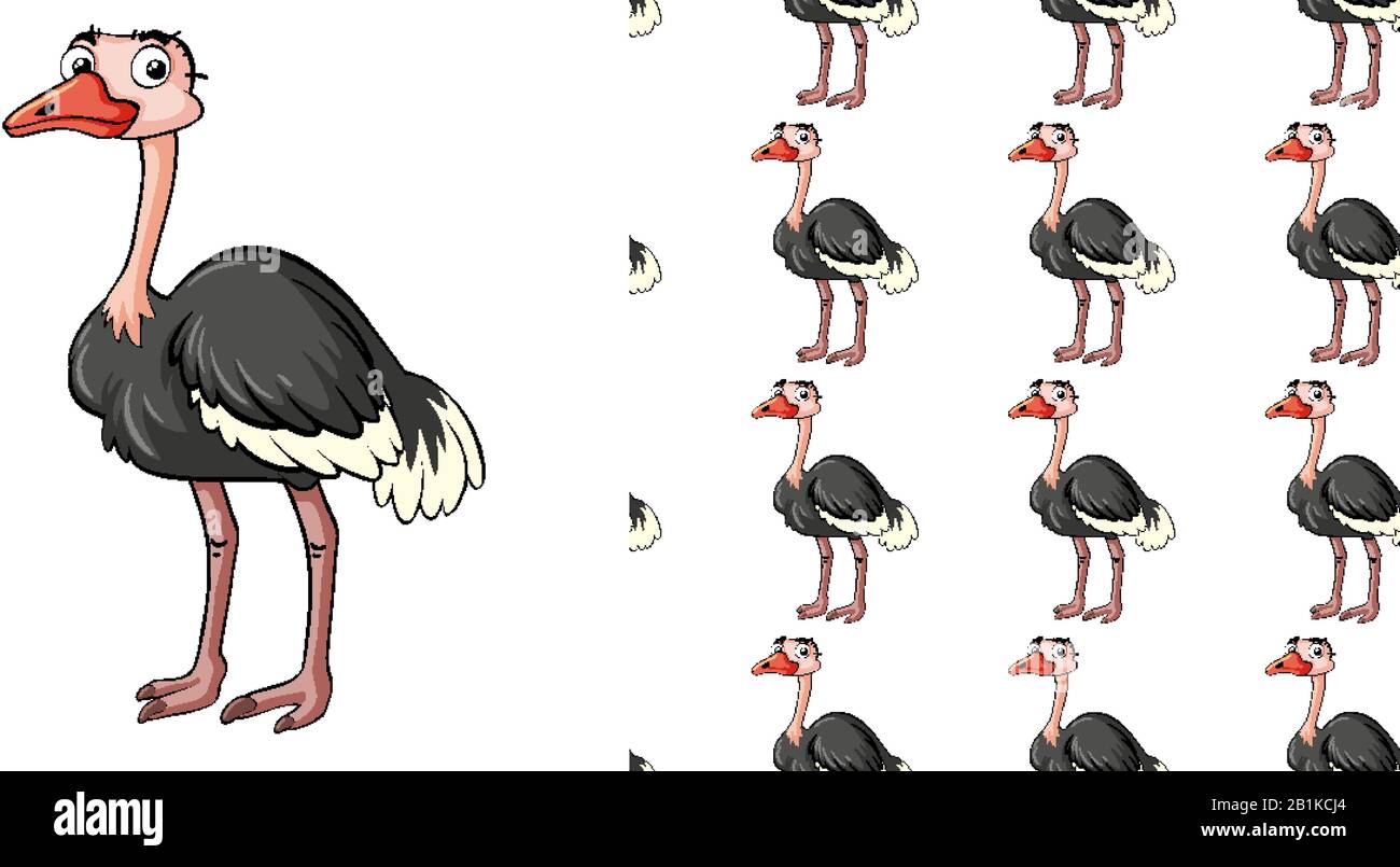 Seamless background design with cute ostrich illustration Stock Vector ...