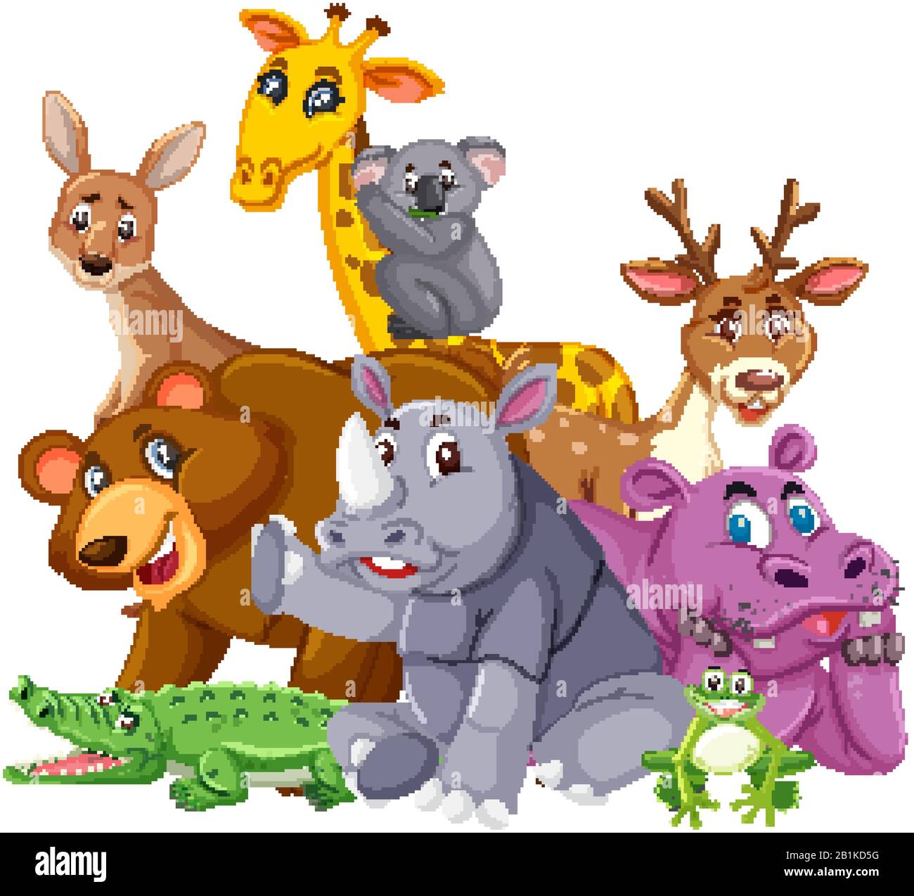 Different types of wild animals on white background illustration Stock ...