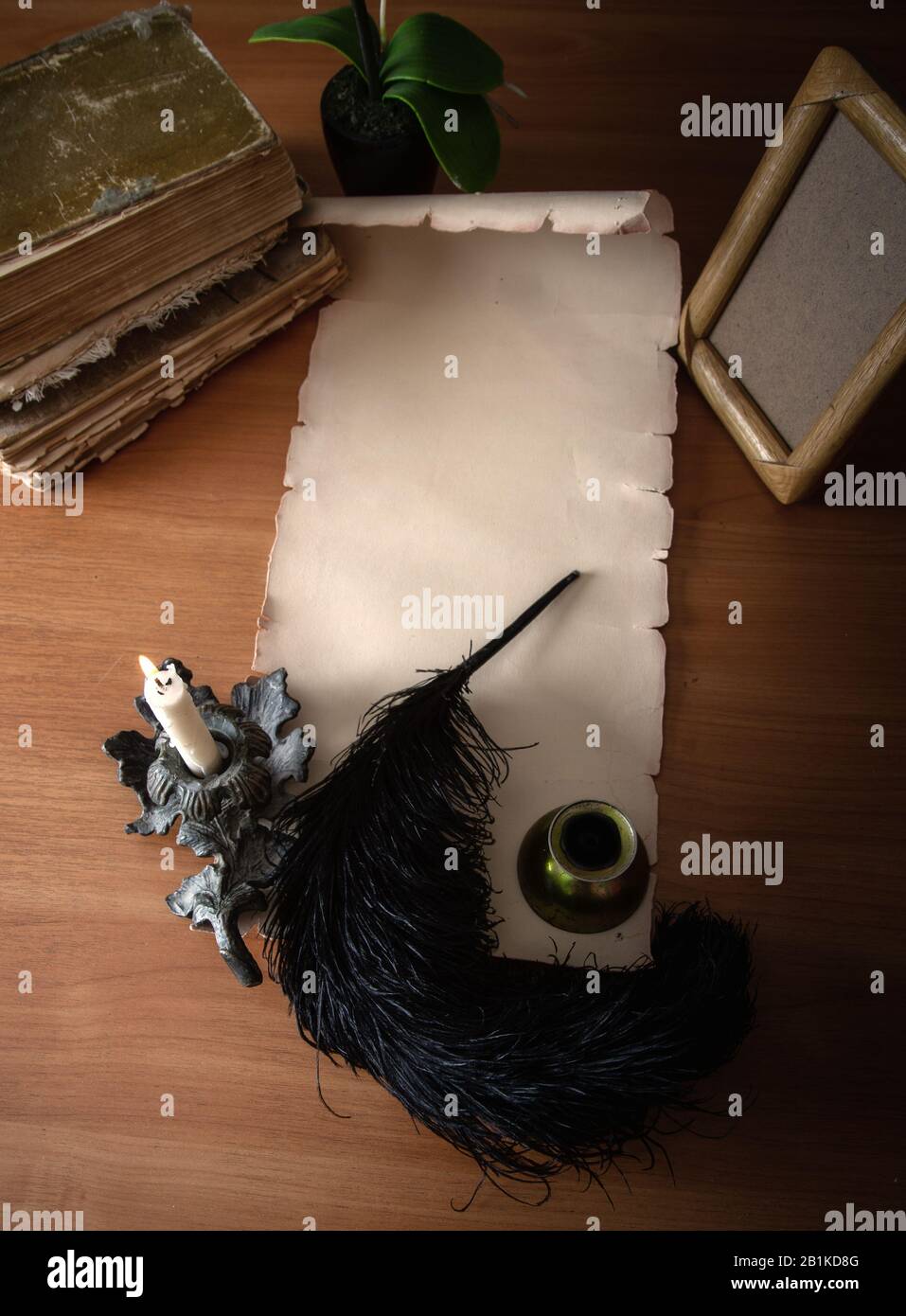 old scroll and feather Stock Photo - Alamy