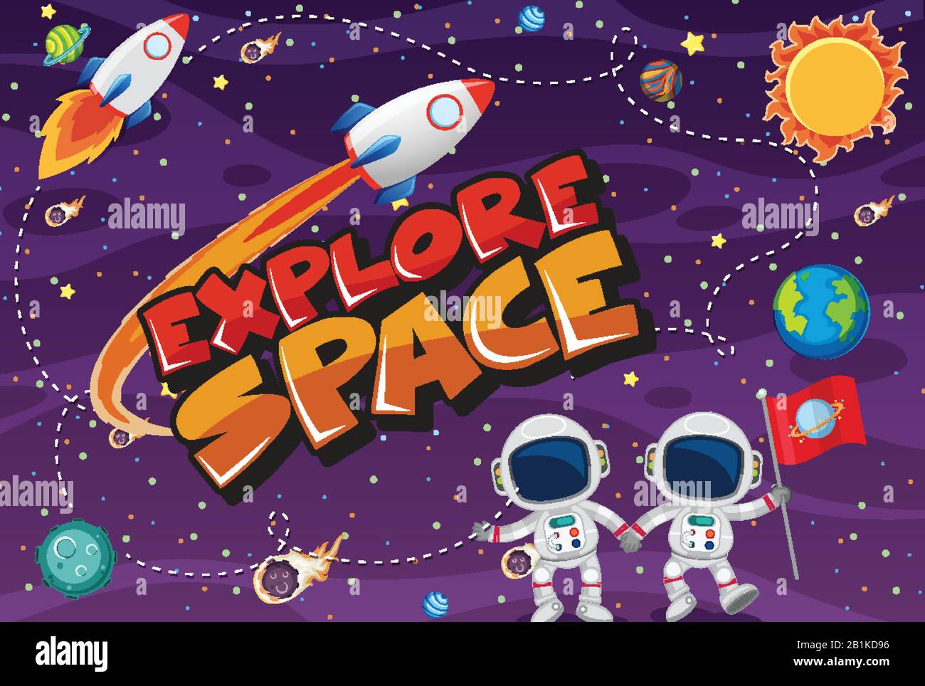 Poster design with astronauts and many planets in background ...