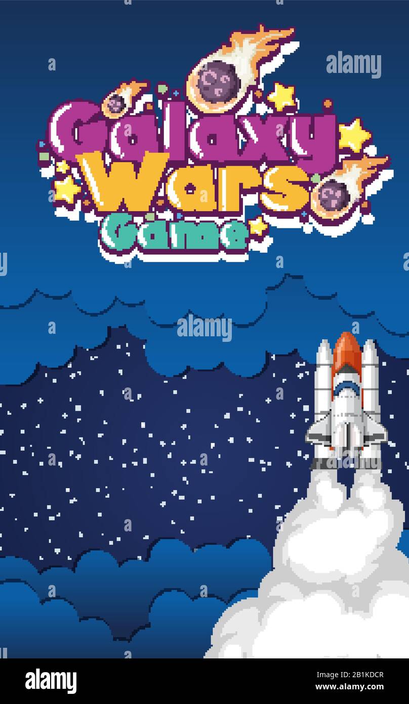 Poster design with spaceship flying in dark space illustration Stock ...