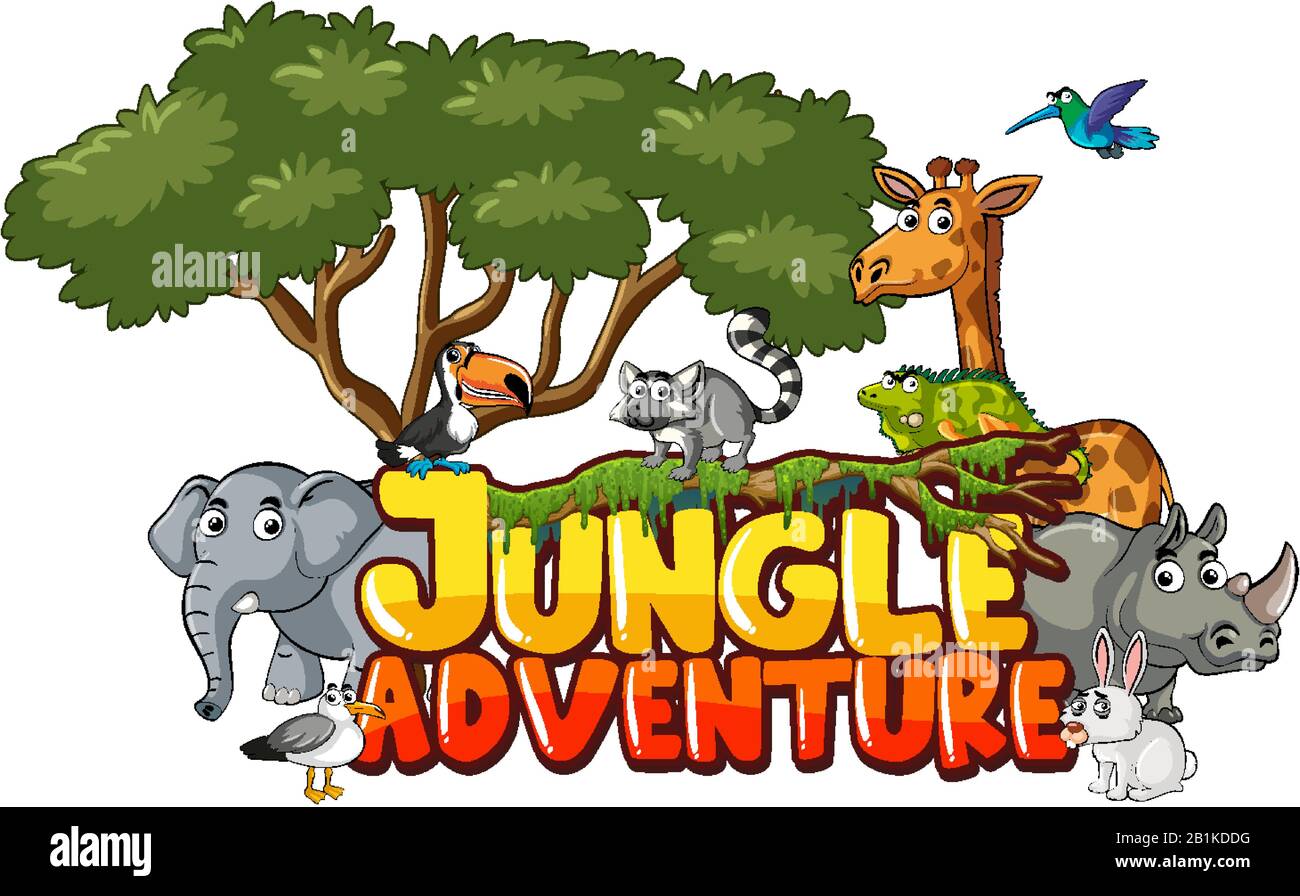 Font design for word jungle adventure with animals in background ...