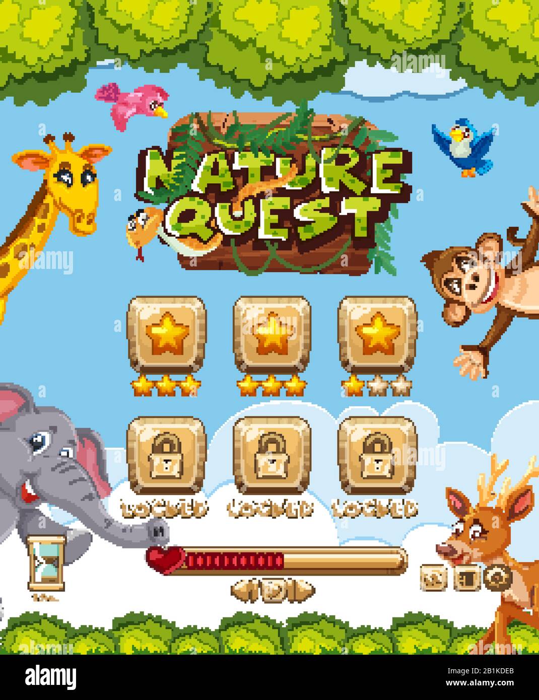 Computer game background template with wild animals in forest ...