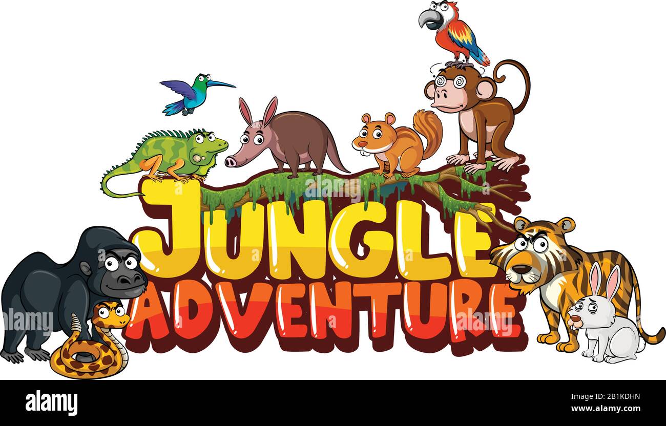 Font design for word jungle adventure with many wild animals ...