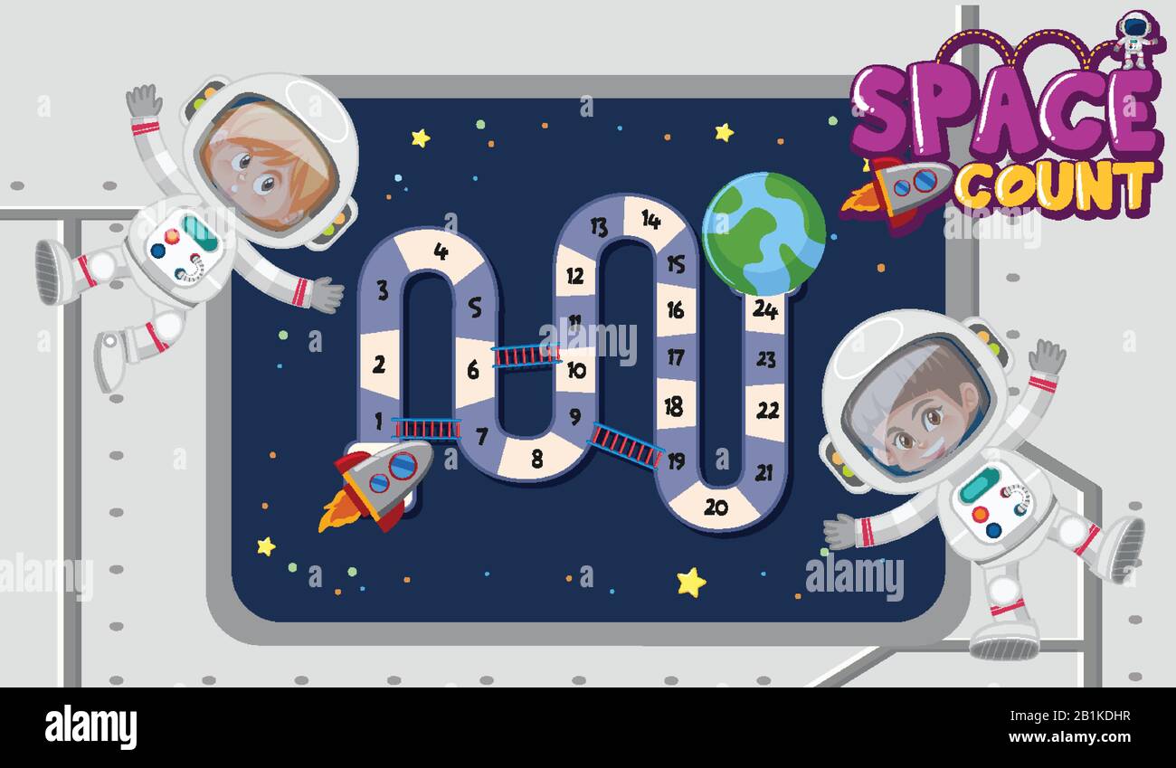 Game template with astronauts flying in space background illustration ...