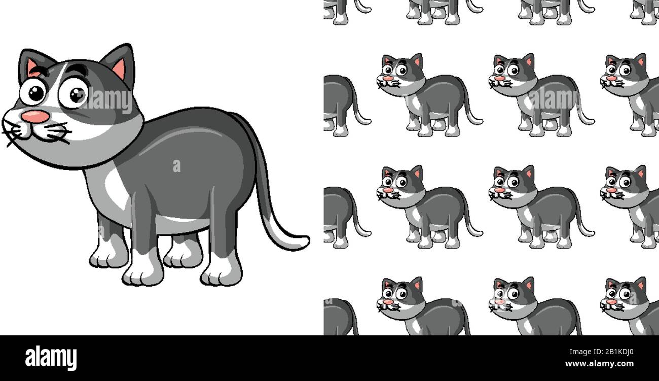 Seamless background design with gray cat illustration Stock Vector ...