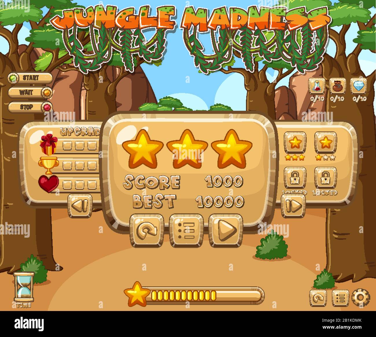 Computer game template with many trees in background illustration Stock ...