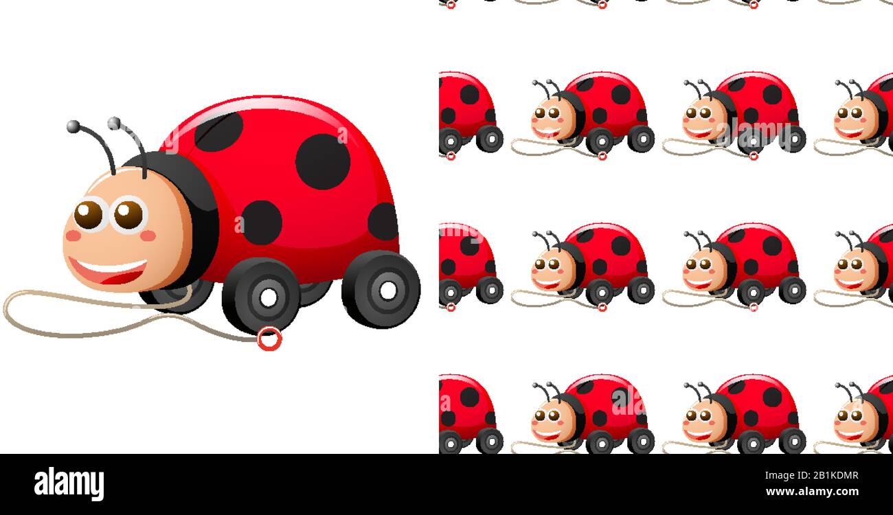 Seamless background design with ladybug toy car illustration Stock ...
