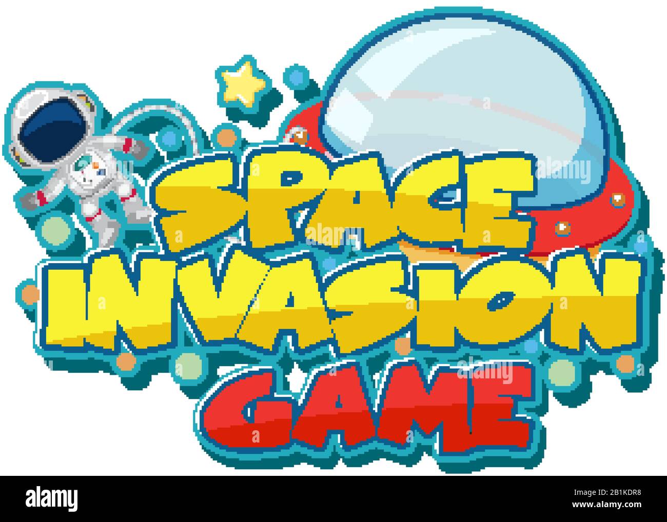 Sticker template for word space invasion game illustration Stock Vector ...
