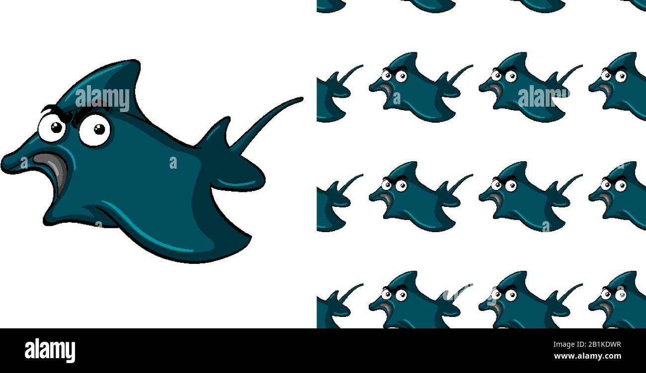 Seamless background design with angry stingray illustration Stock ...
