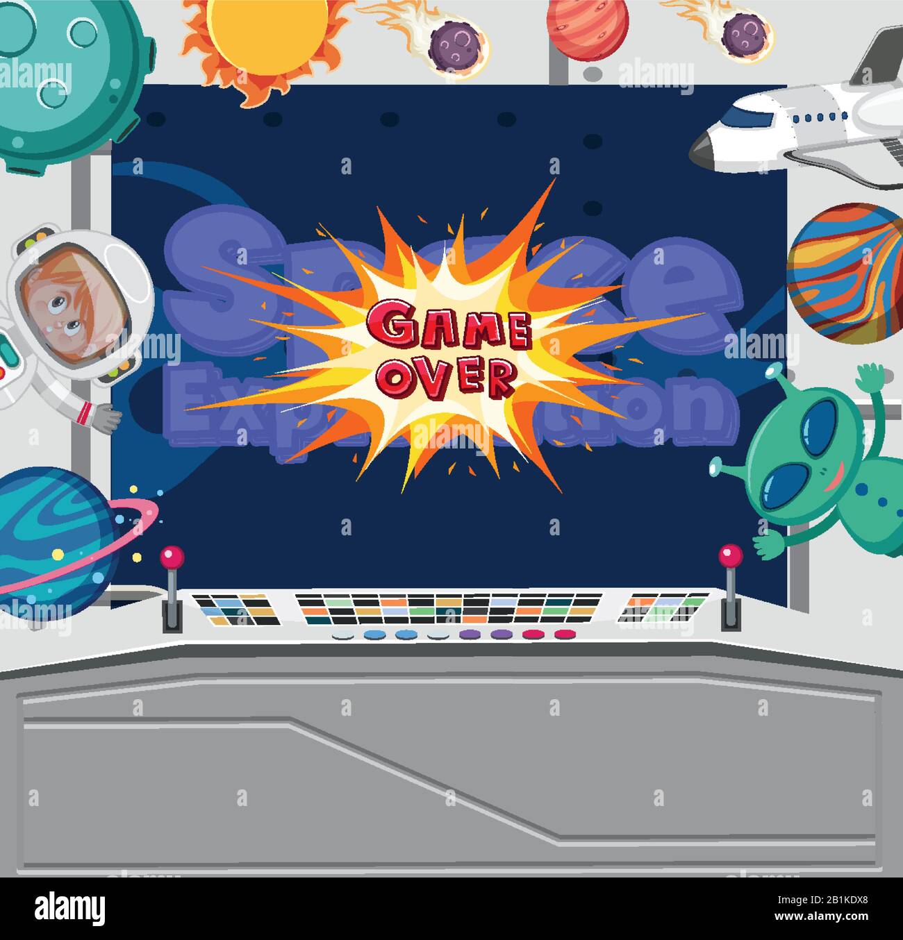 Game screen template for space game with aliens and astronaut in ...