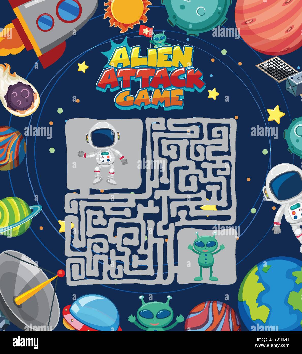 Game template with astronaut and many planets in background ...