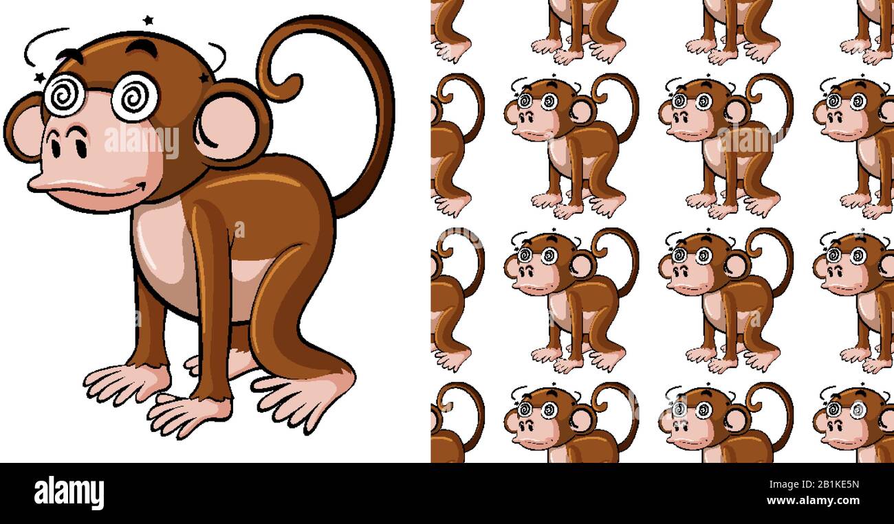 Seamless background design with sick monkey illustration Stock Vector ...