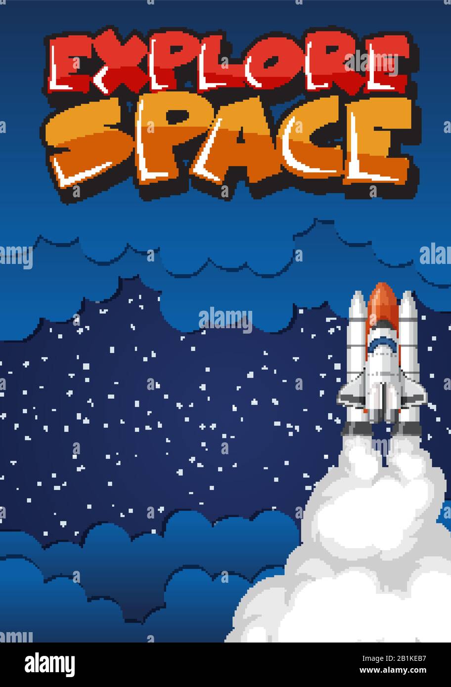 Poster design with spaceship flying in the dark space illustration ...