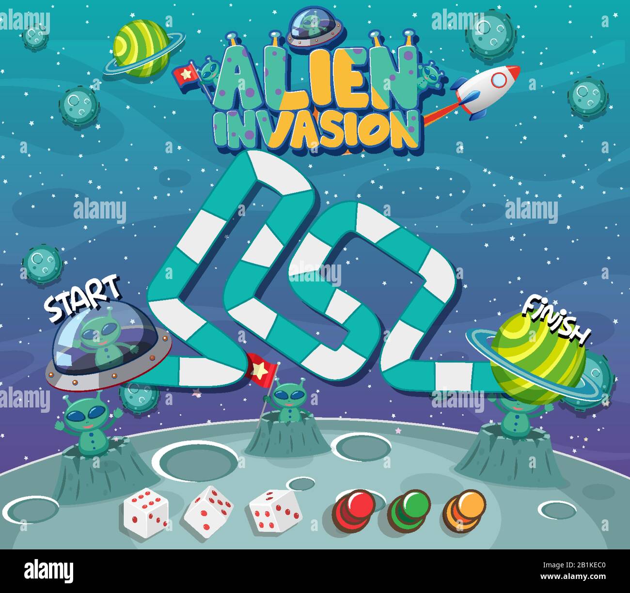 Game template with aliens on planet in background illustration Stock ...