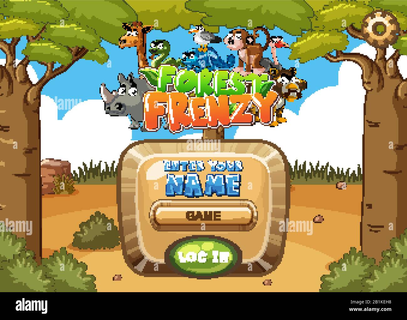 Game template design with trees in forest background illustration Stock ...