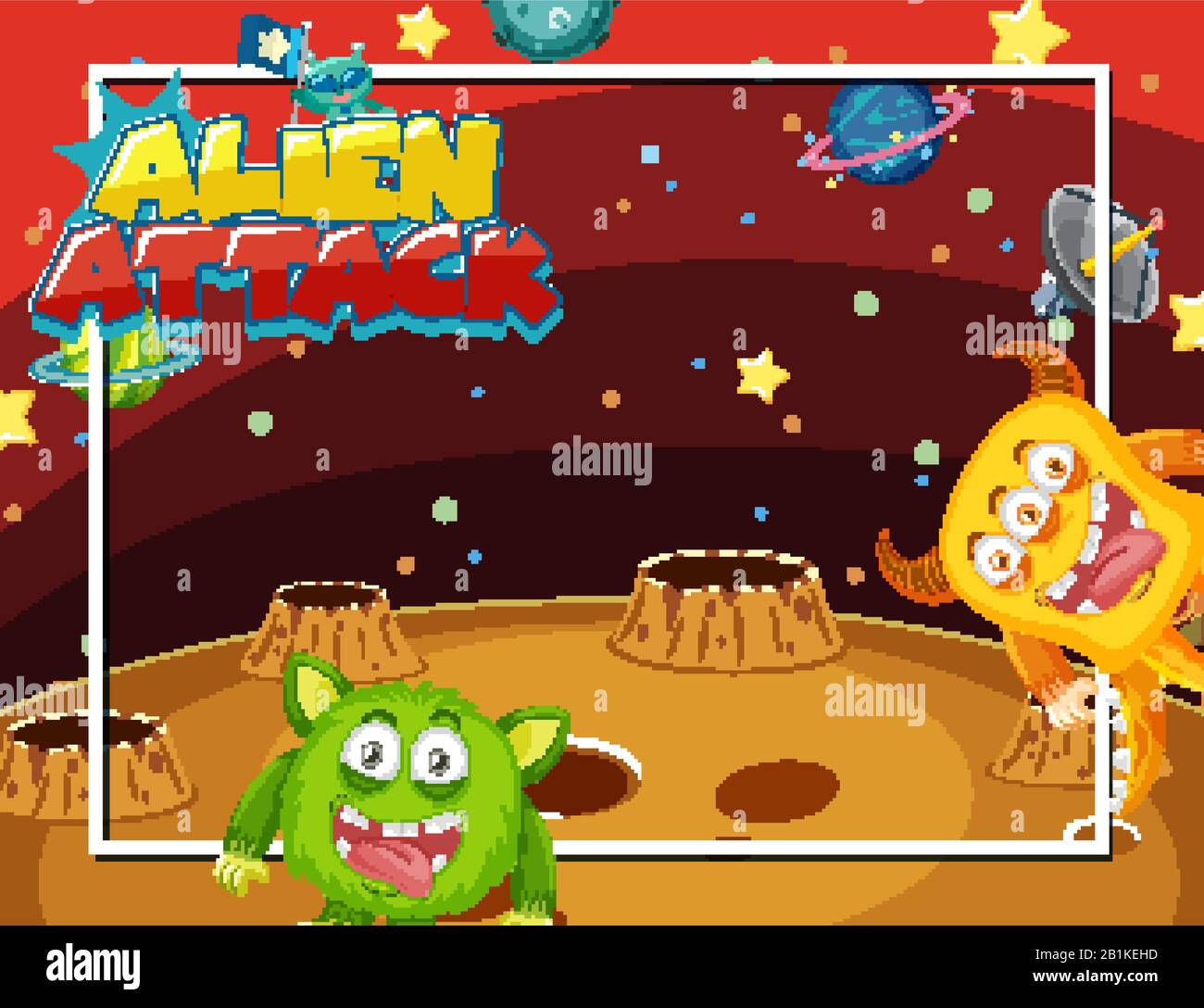 Frame design with aliens in space background illustration Stock Vector ...