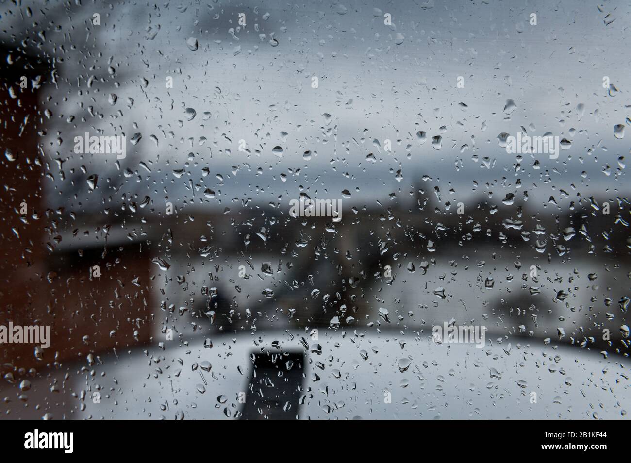 view through the rainy window of Budapest Castle Hill Funicular over ...