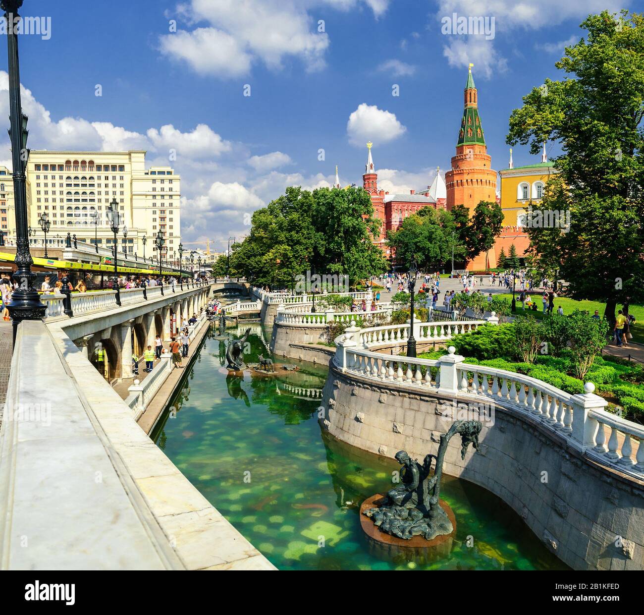 Moscow, Russia. Alexander Garden, Manezhnaya Square and Moscow Kremlin ...