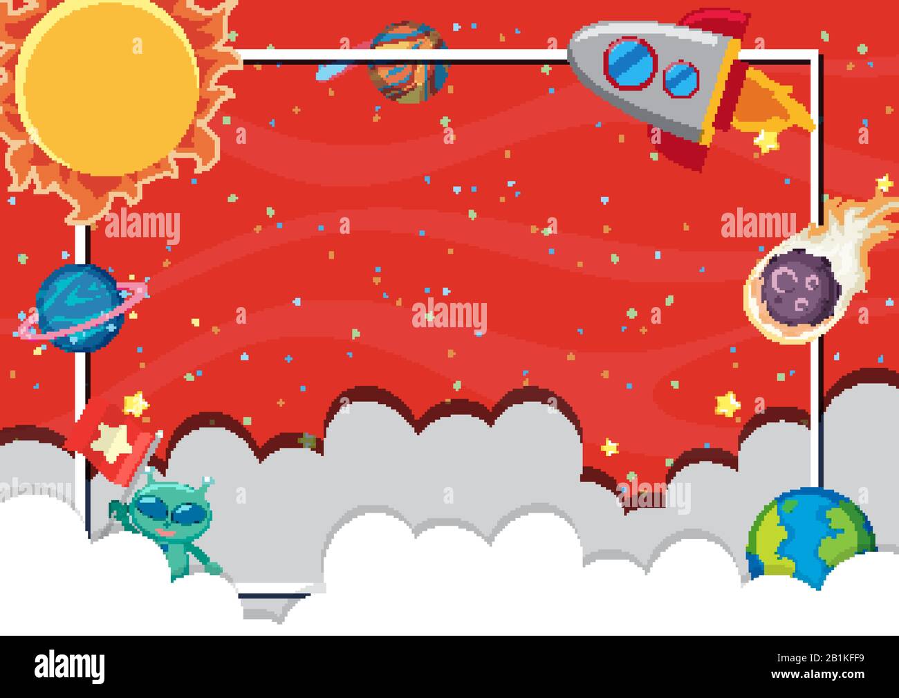 Background template design with many planets in red sky illustration ...