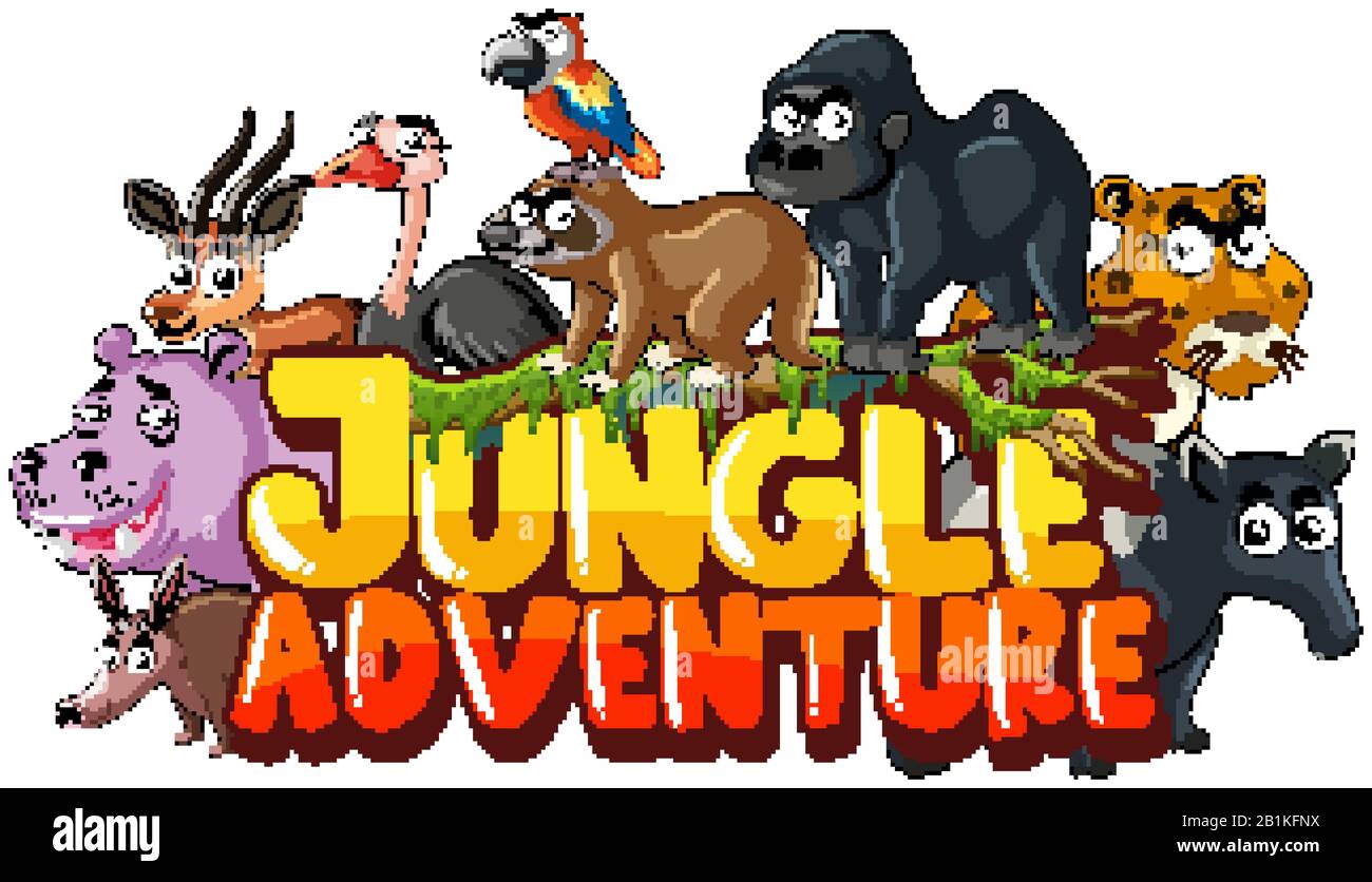 Font design for word jungle adventure with wild animals illustration ...