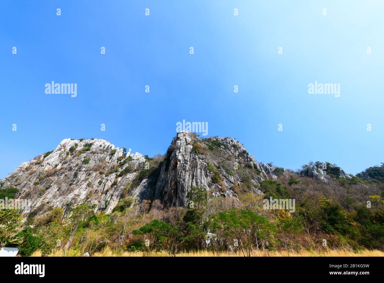 Limestone mountains on blue sky background at Saraburi province ...