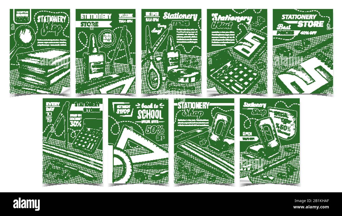 Stationery Shop Advertising Posters Set Vector Stock Vector Image & Art ...