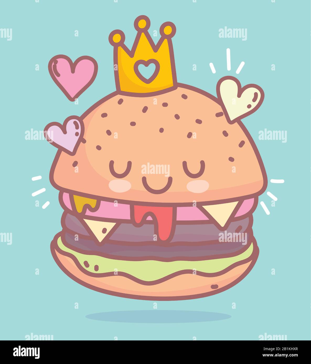 burger with crown character menu restaurant cartoon food cute vector ...