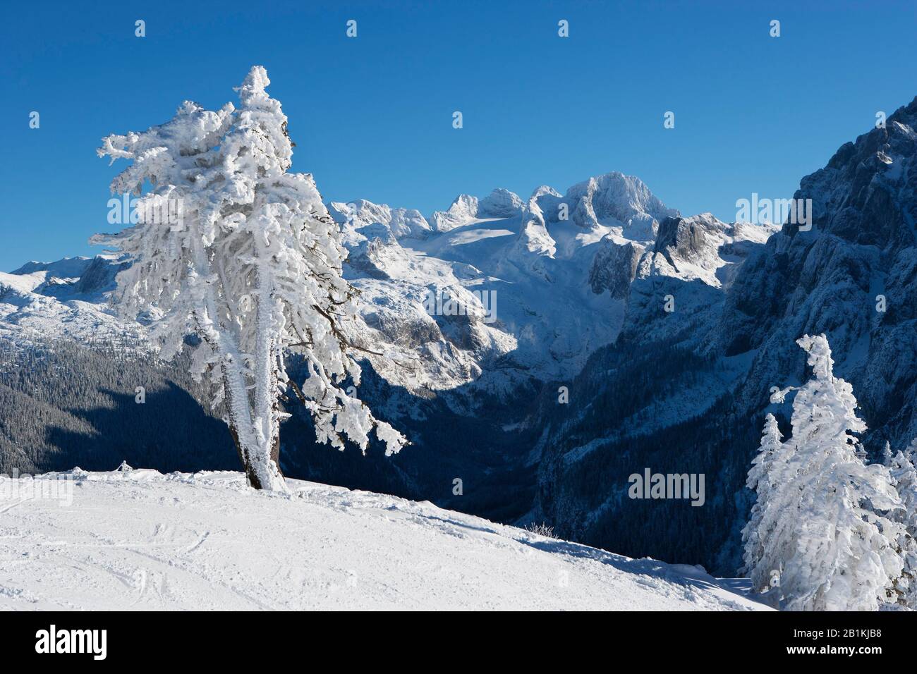 Dachstein massif, ski area Dachstein West, view to the Dachstein, Gosau ...