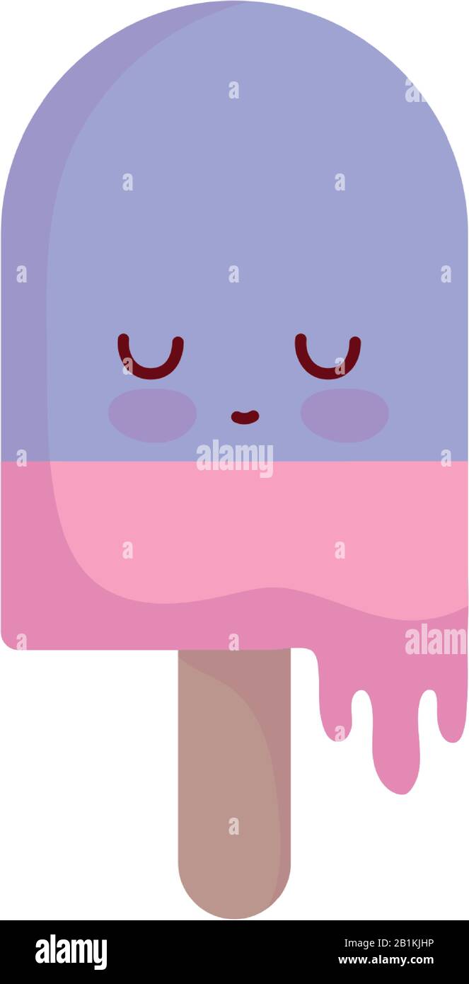 melted ice cream in stick cartoon food cute vector illustration line ...
