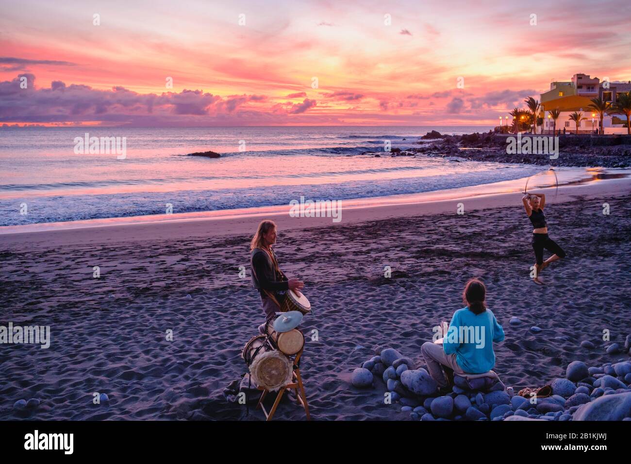 Drummers on the beach at la playa at dusk hi-res stock photography and ...