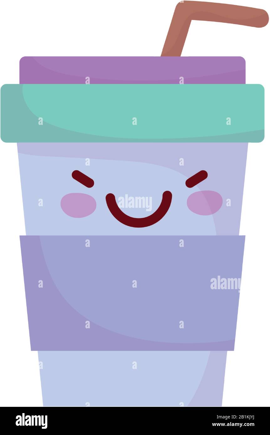 disposable coffee cup with straw cartoon food cute vector illustration ...