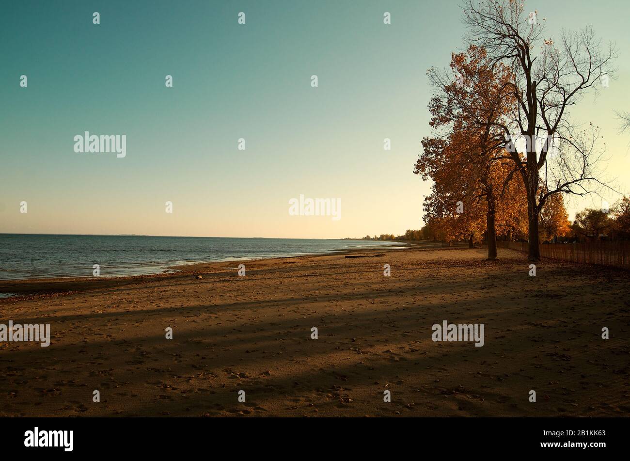 Sunset by the beach in the fall Stock Photo - Alamy
