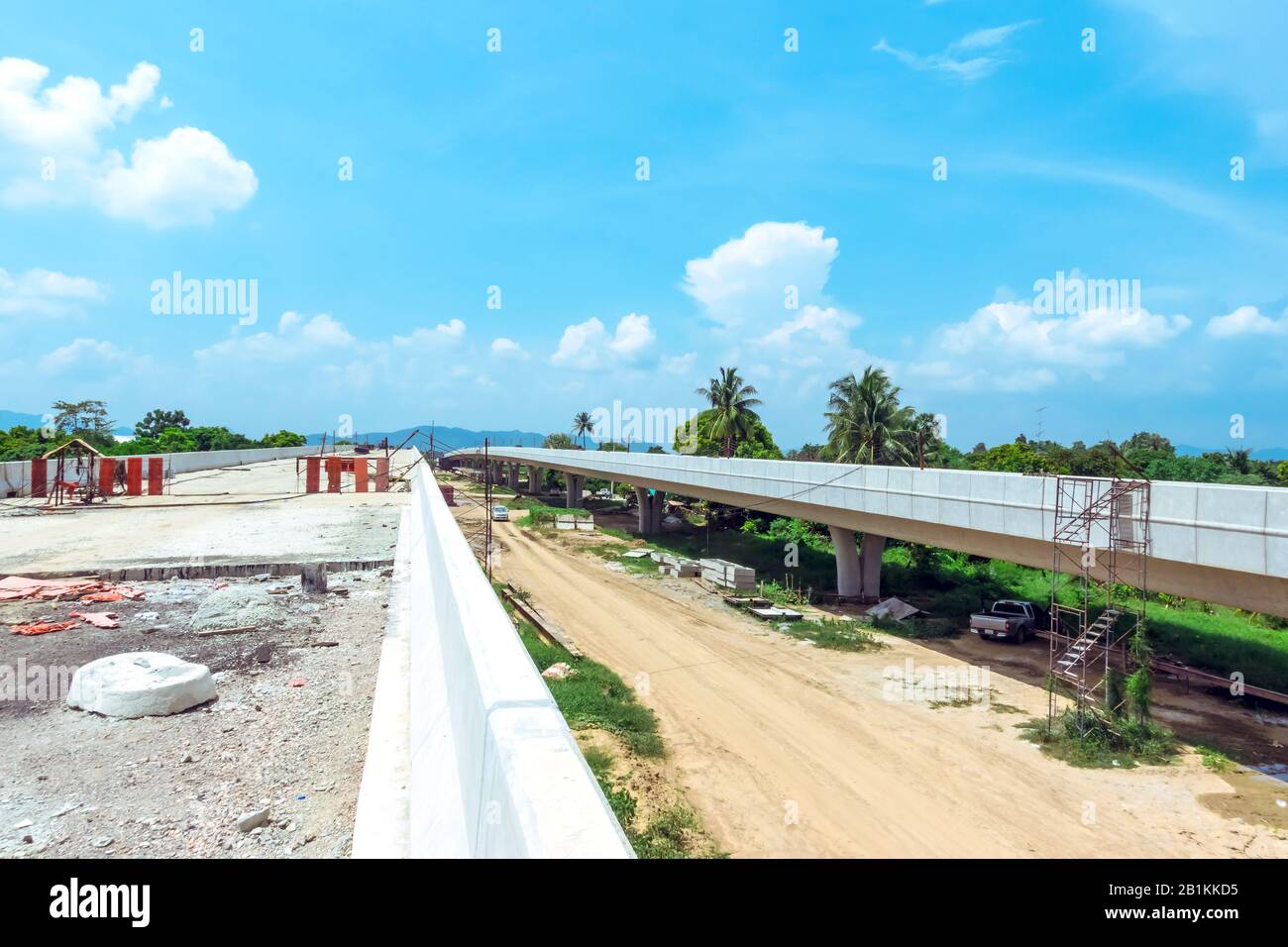Unfinished of construction of the large concrete bridge of the motorway ...