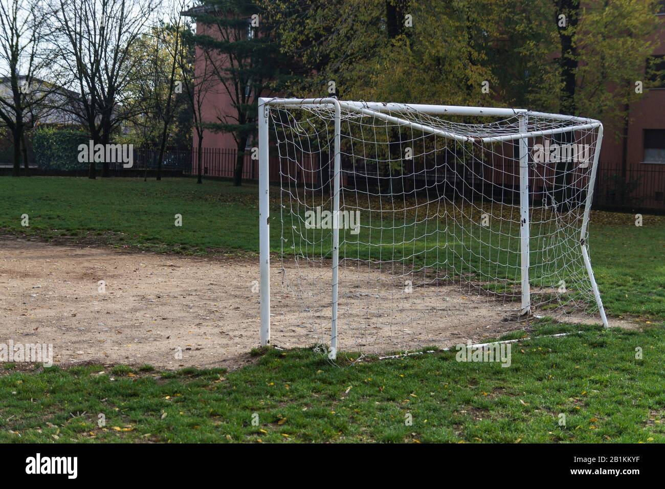 soccer goal with net in a field Stock Photo - Alamy