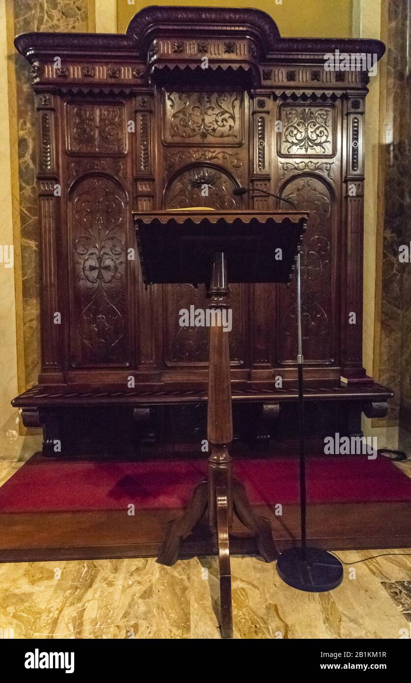 lectern with antique microphone Stock Photo - Alamy