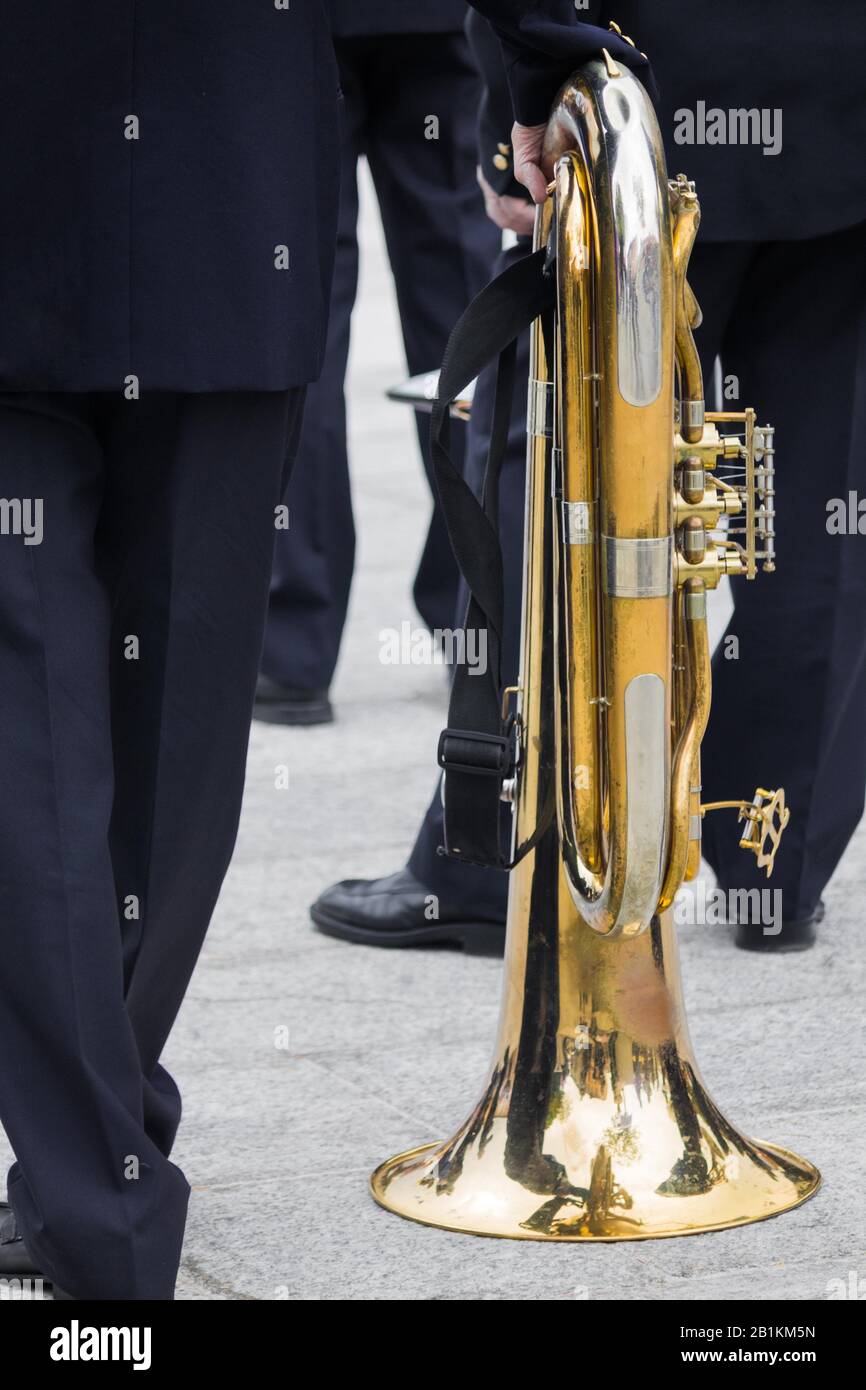 man holding the trumpet on parade Stock Photo - Alamy