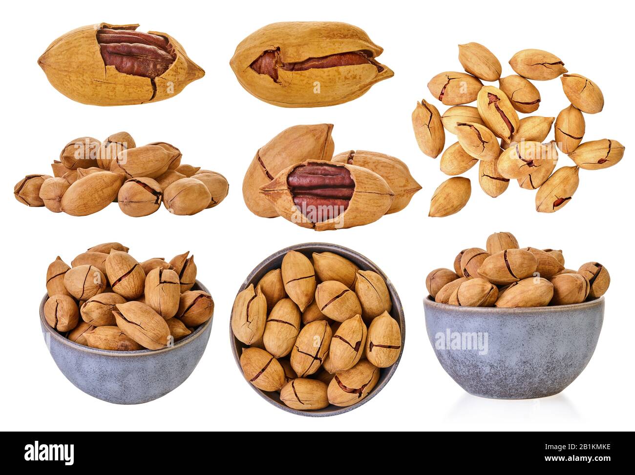 set of pecans with clipping path on a white isolated background Stock ...