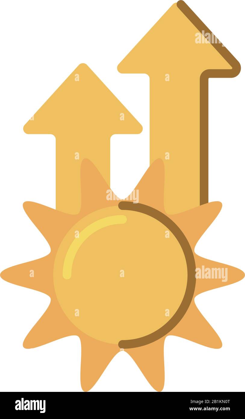 sun and arrows up over white background, flat style icon, vector ...