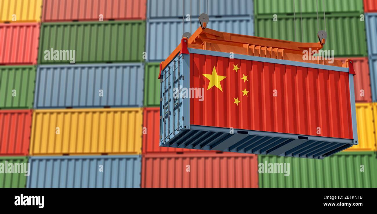 Freight container with China flag. 3D Rendering Stock Photo - Alamy