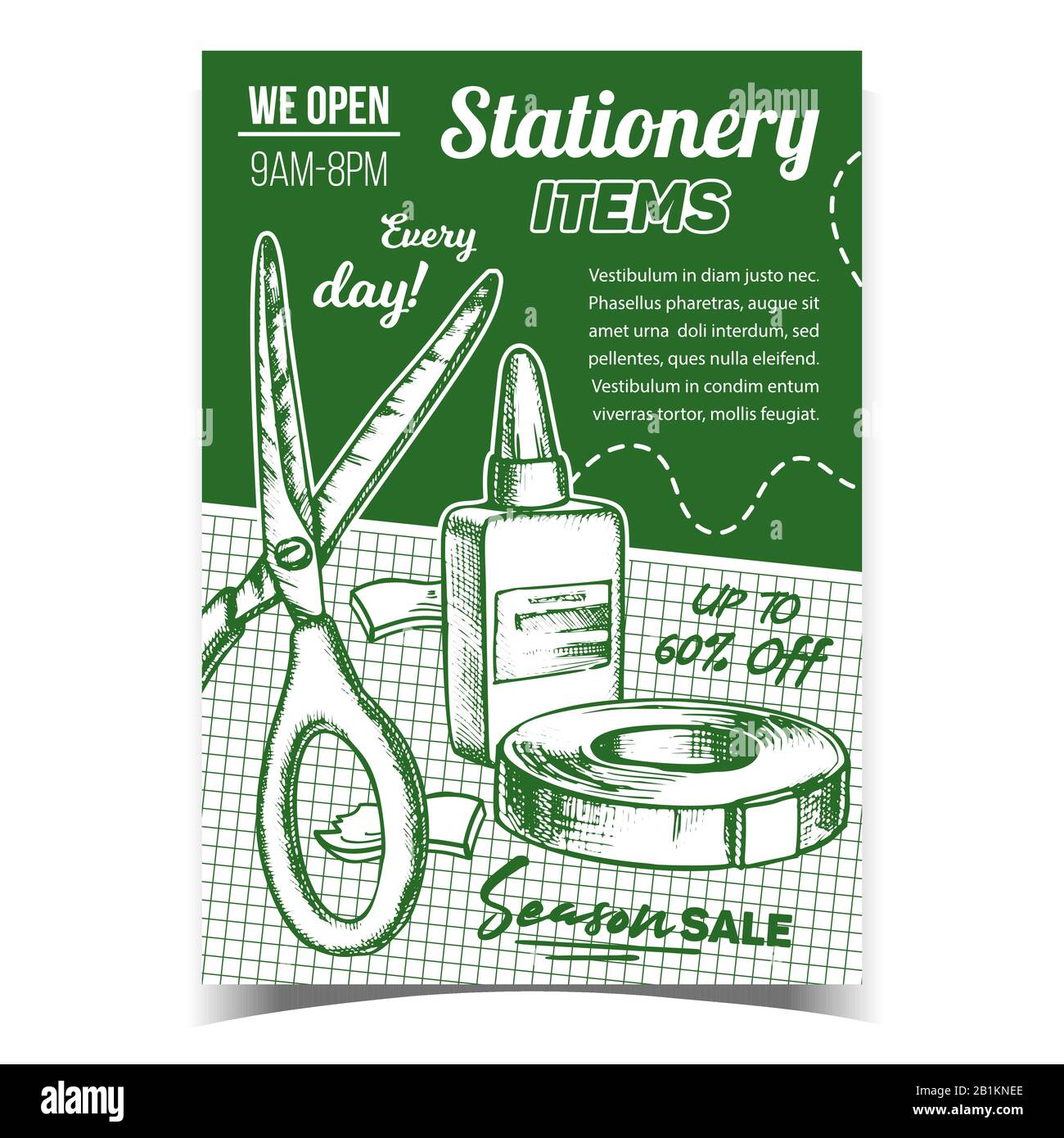 Stationery Items Sale Advertising Banner Vector Stock Vector Image ...