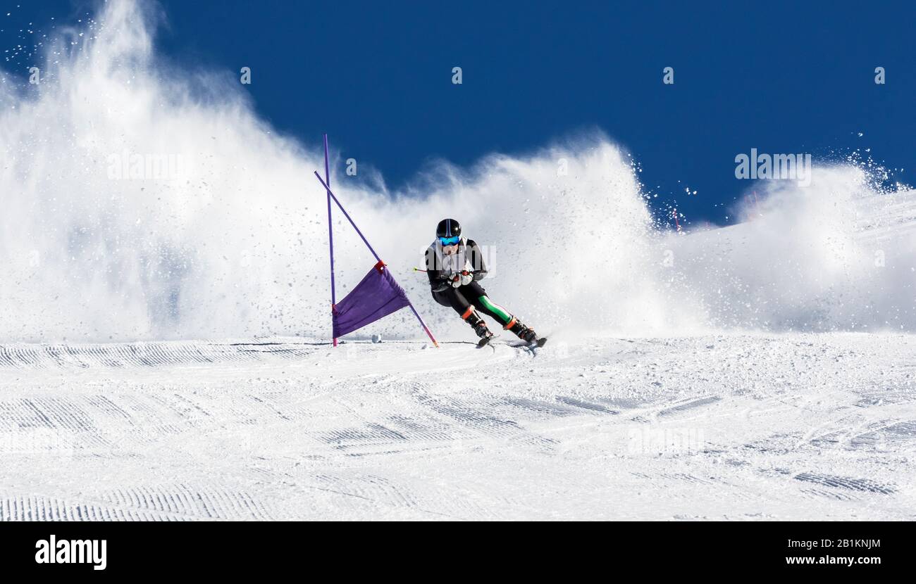 athlete in a special slalom competition Stock Photo - Alamy